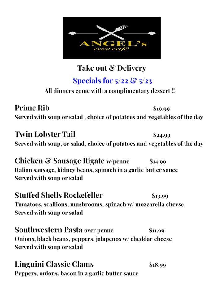 Menu at Angel's pizzeria, East Durham, 2373 NY-145