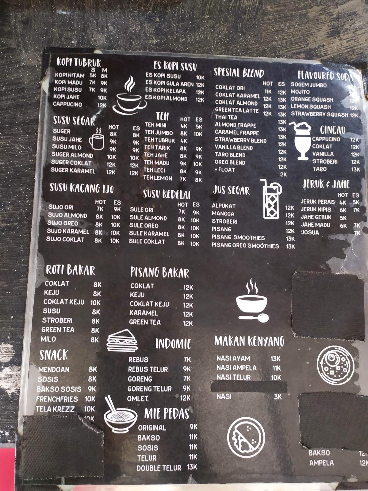 Carta de cafetería Bento Kopi Jakal, Purwomartani