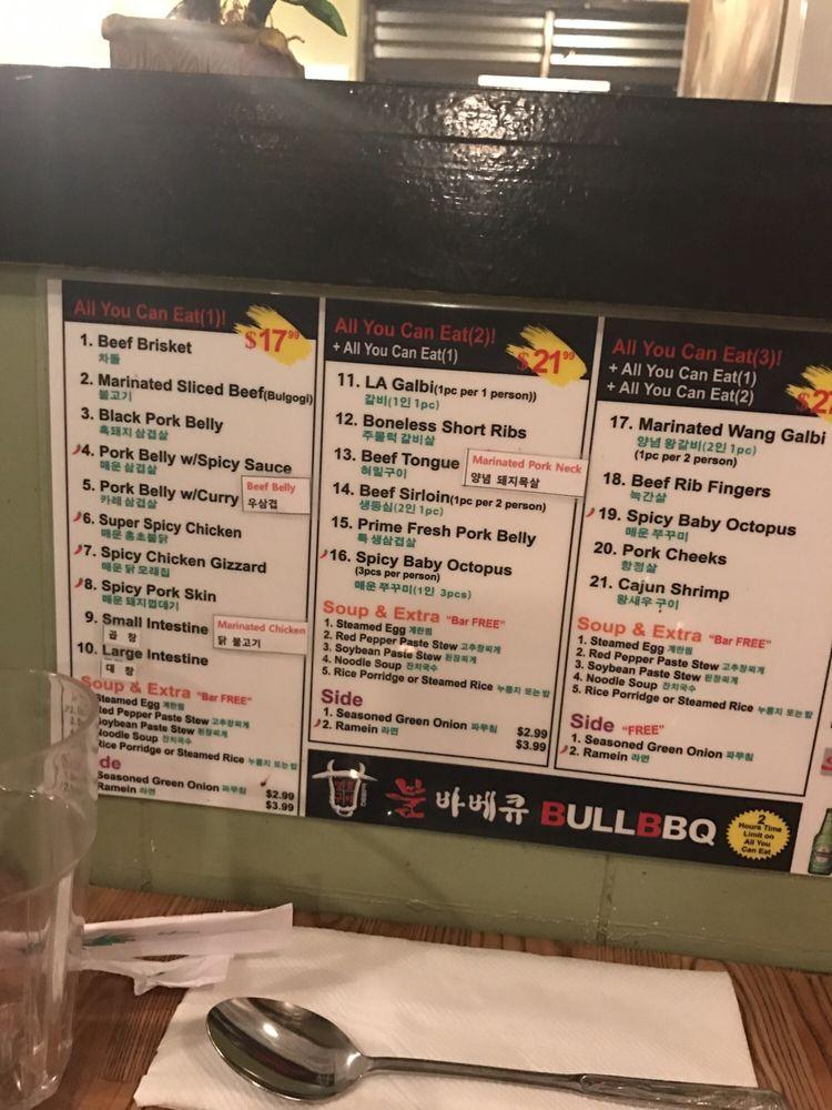 Menu at Bull BBQ, Gardena
