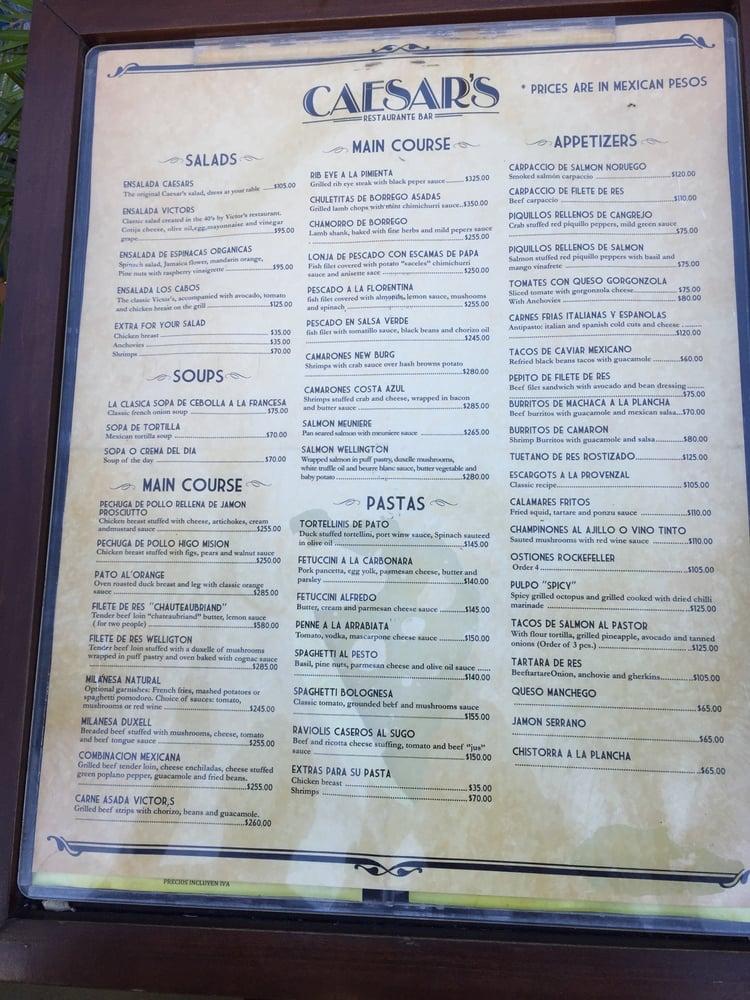 Menu at Caesar's pub & bar, Tijuana, Av. Revolución 8190