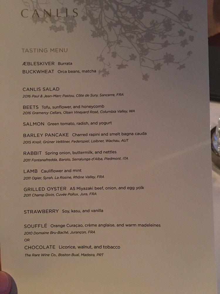 Menu at Canlis restaurant, Seattle