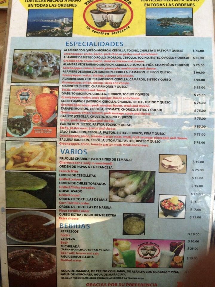 Menu at Taquitos Acapulco restaurant, Acapulco, Av Costera Miguel ...