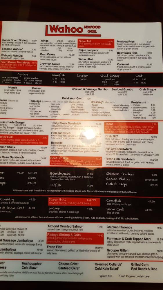 Menu at Wahoo Seafood Grill & Sports Bar, Tallahassee