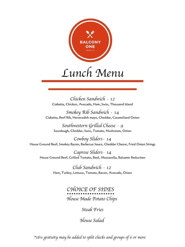 Menu at Balcony One pub & bar, Virgin