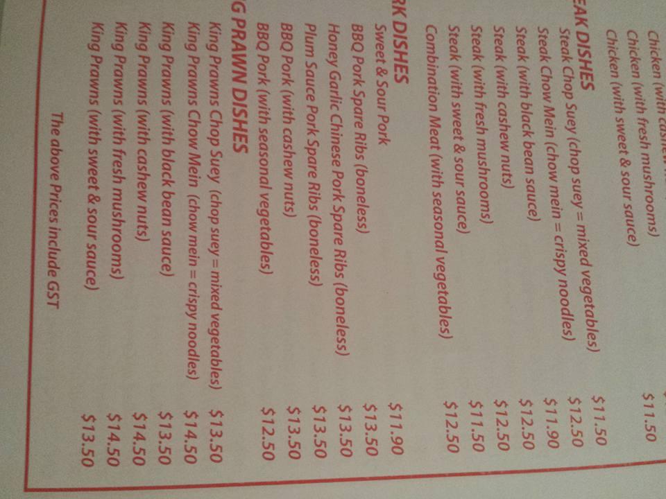 Menu at Iron Chef Takeout restaurant, Adelaide