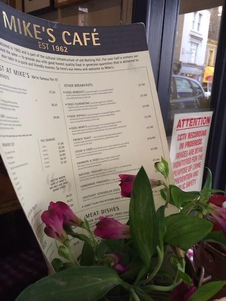 Menu at Mike's Cafe, London