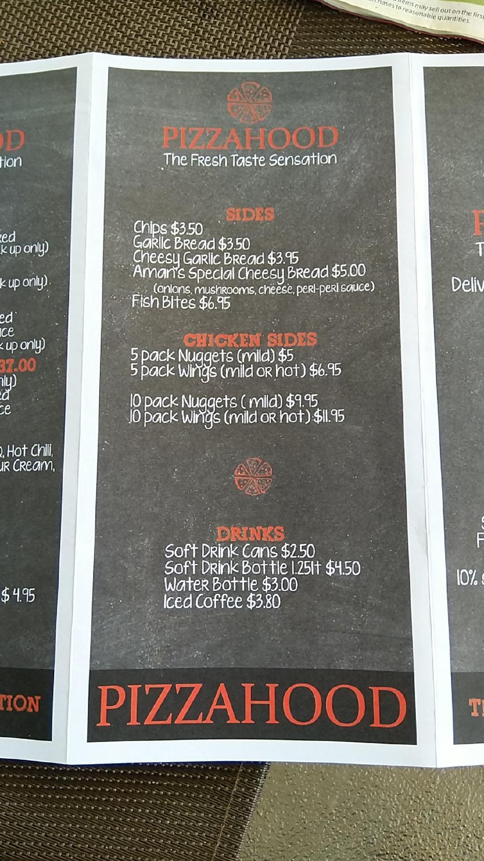 Menu at Pizzahood restaurant, Echuca