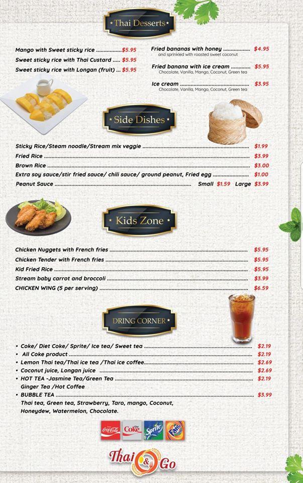 Menu at Thai & Go Restaurant, Carmel