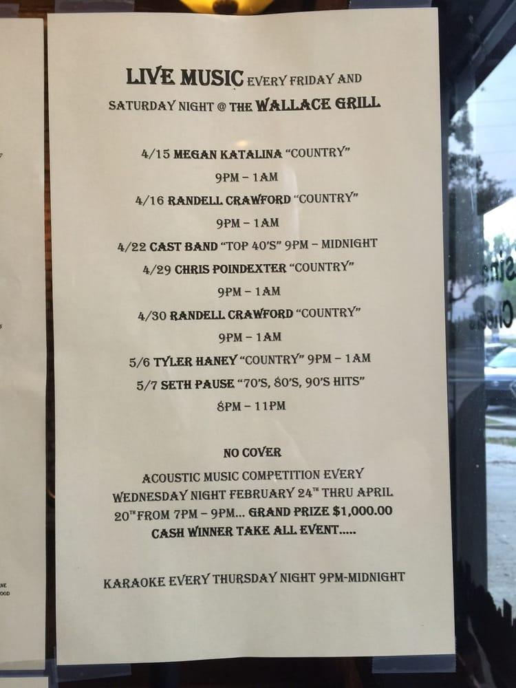 Menu at Wallace Grill restaurant, Clermont