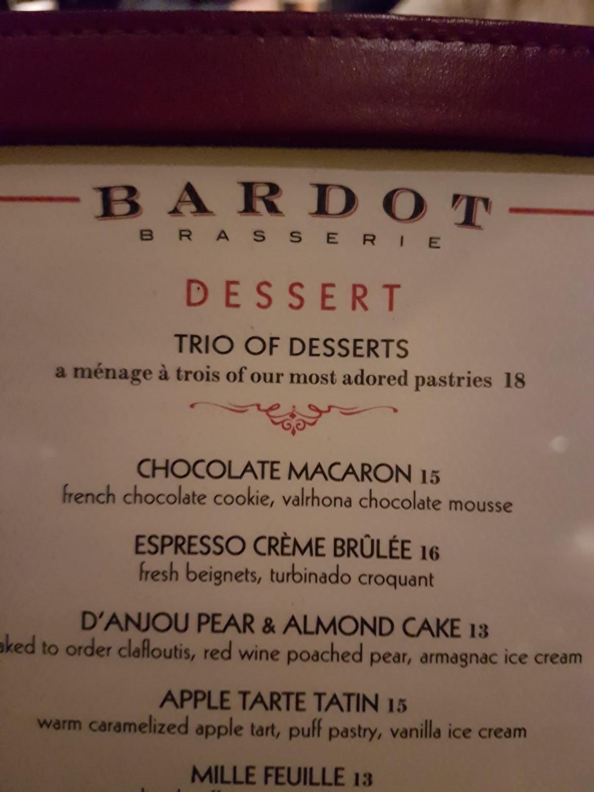 Menu at Bardot Brasserie, Las Vegas, 3730 S Las Vegas Blvd