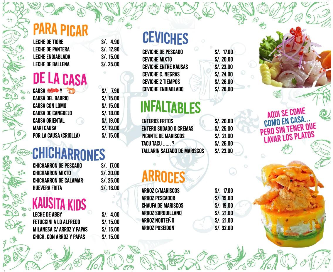 Menu at Ceviche Entre Kausas restaurant, Miraflores