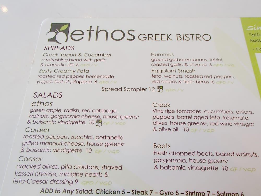Menu at ethos Greek Bistro pub & bar, Coconut Creek
