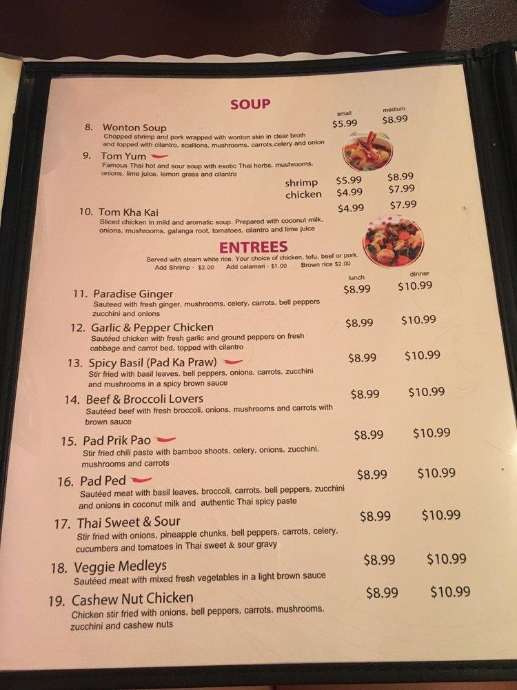 Menu at Ida Thai restaurant, Carolina Beach
