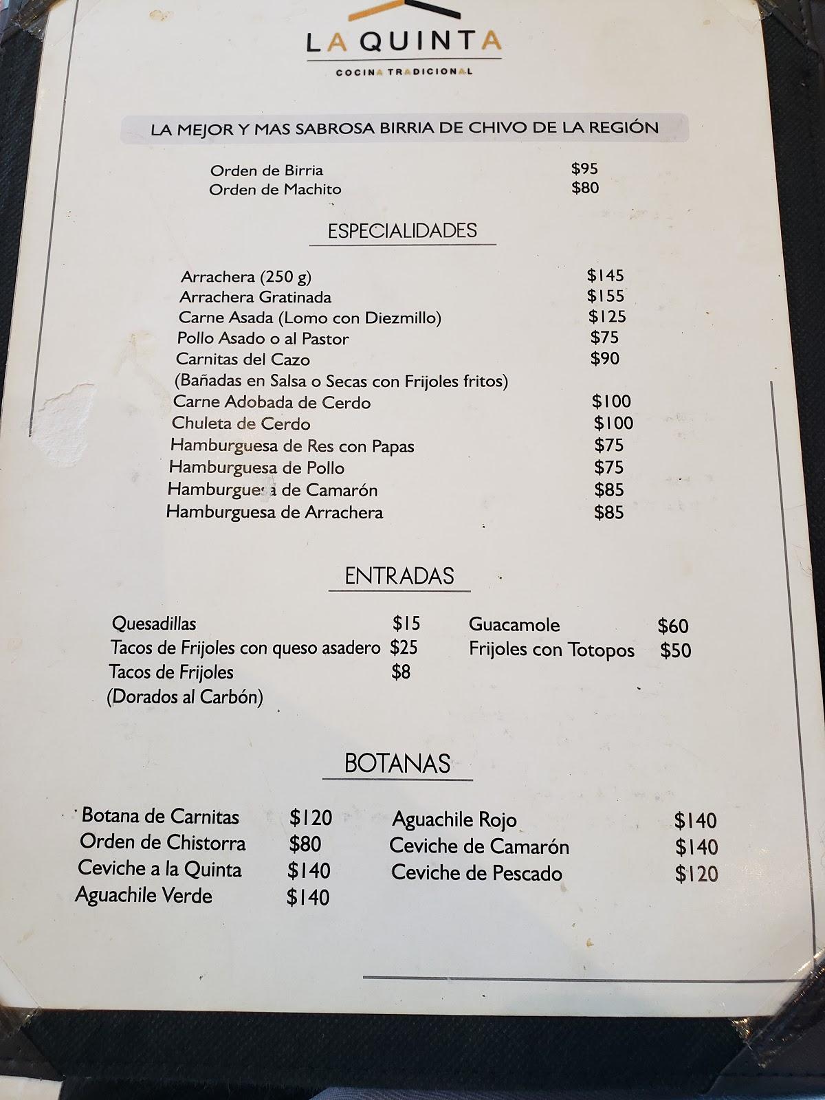 Menu at La Quinta Restaurante, El Grullo