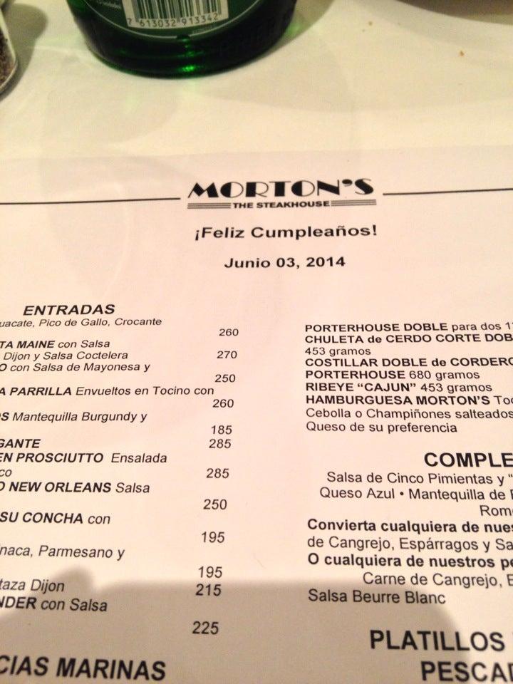 Menu at Morton's steakhouse, Ciudad López Mateos