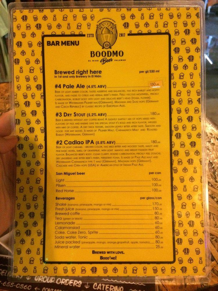 Menu at Odessa Mama Cafe and Boodmo Brewery, El Nido, 1 C. Hama