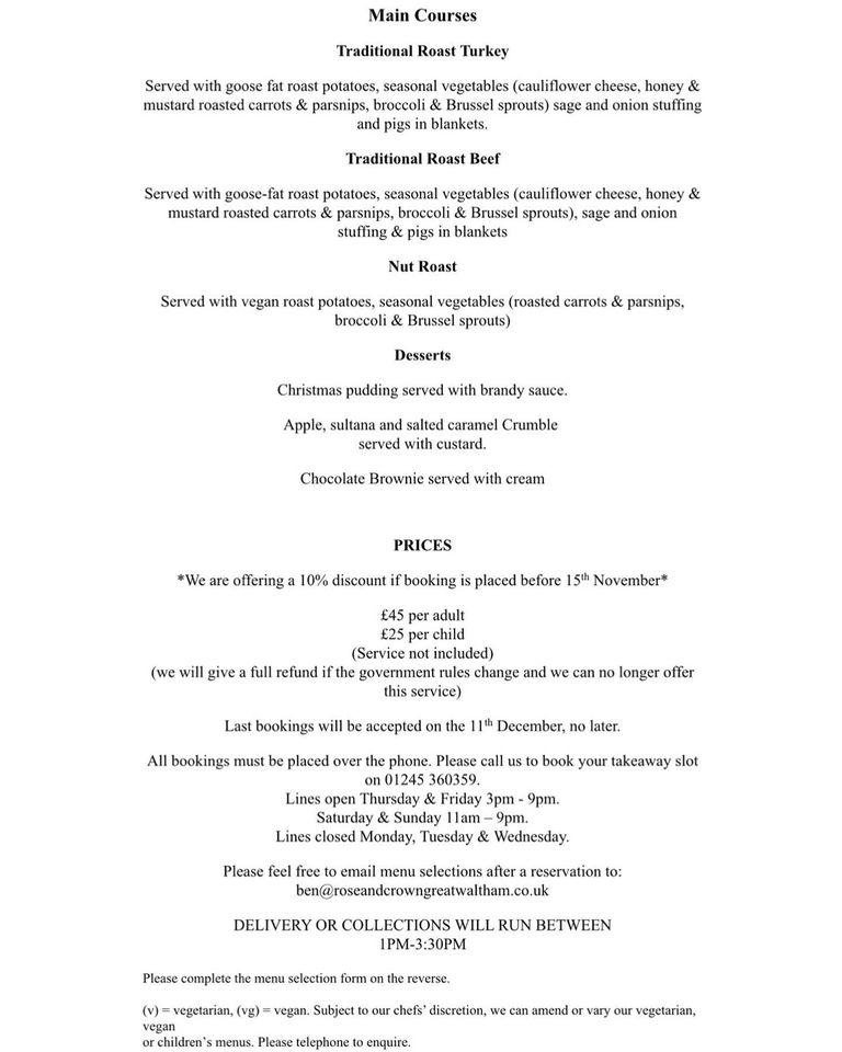 Menu at Great Waltham pub & bar, Chelmsford