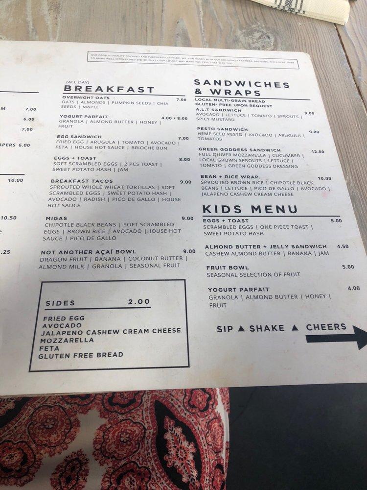 Menu at Tribal All Day Cafe, Dallas