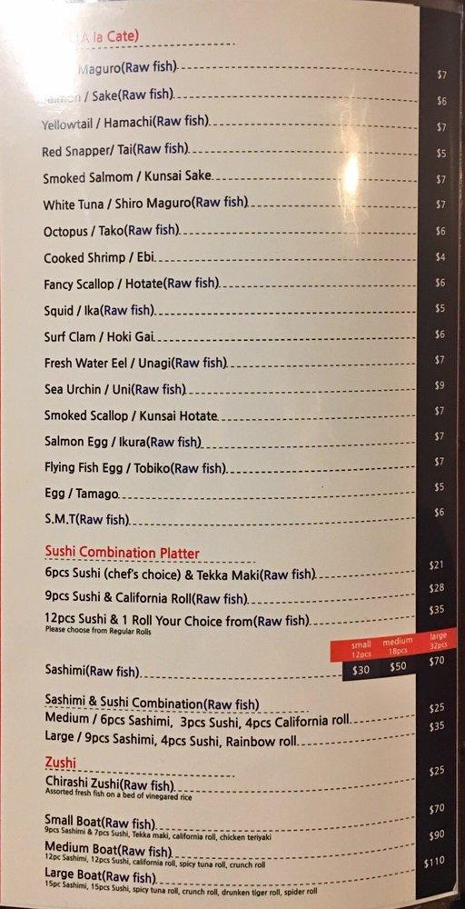 Menu at reHARU Sushi restaurant, Anchorage