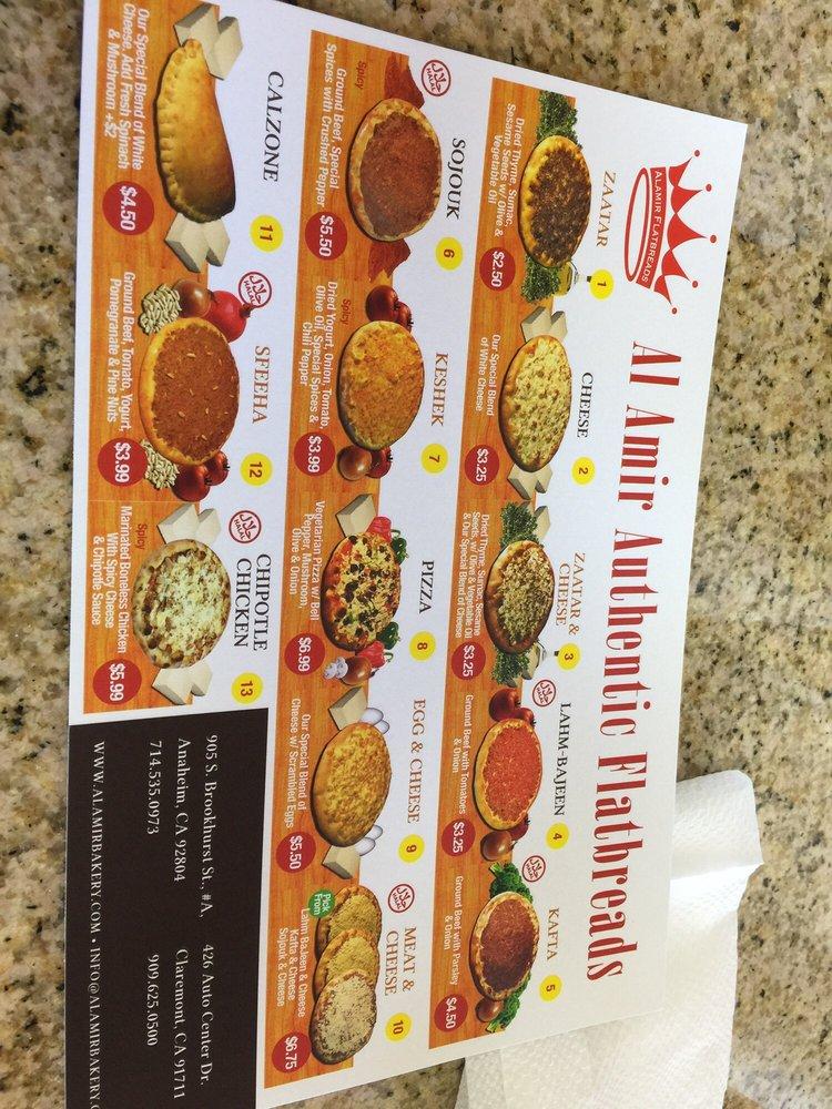 Menu at Al Amir Bakery, Anaheim, 905 S Brookhurst St A
