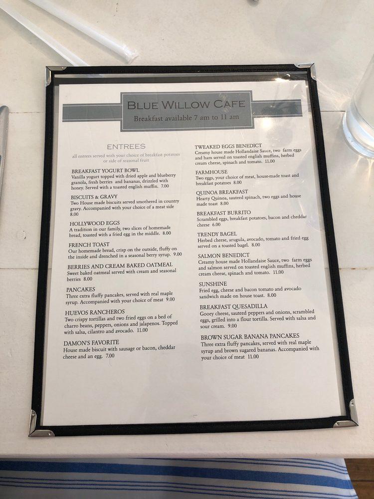 Menu at Blue Willow Cafe, Burton