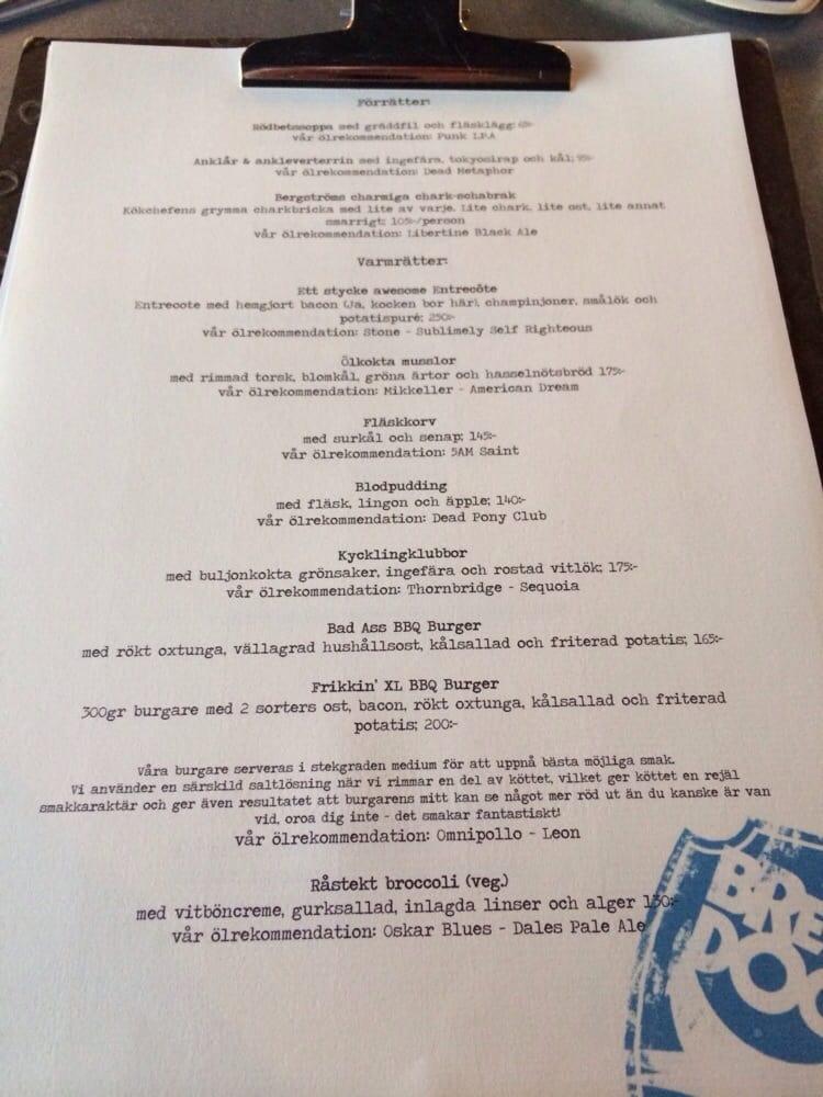 Menu at BrewDog Bar, Stockholm, Sankt Eriksgatan 56