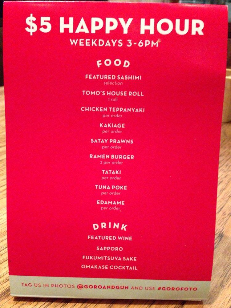 Menu at Goro + Gun restaurant, Calgary