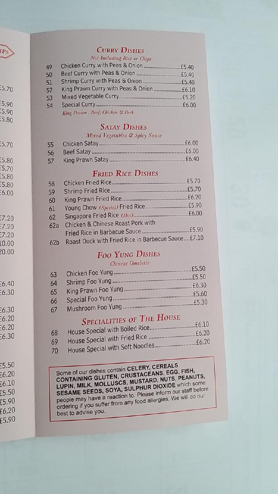 Menu at Jade House fast food, Perranporth