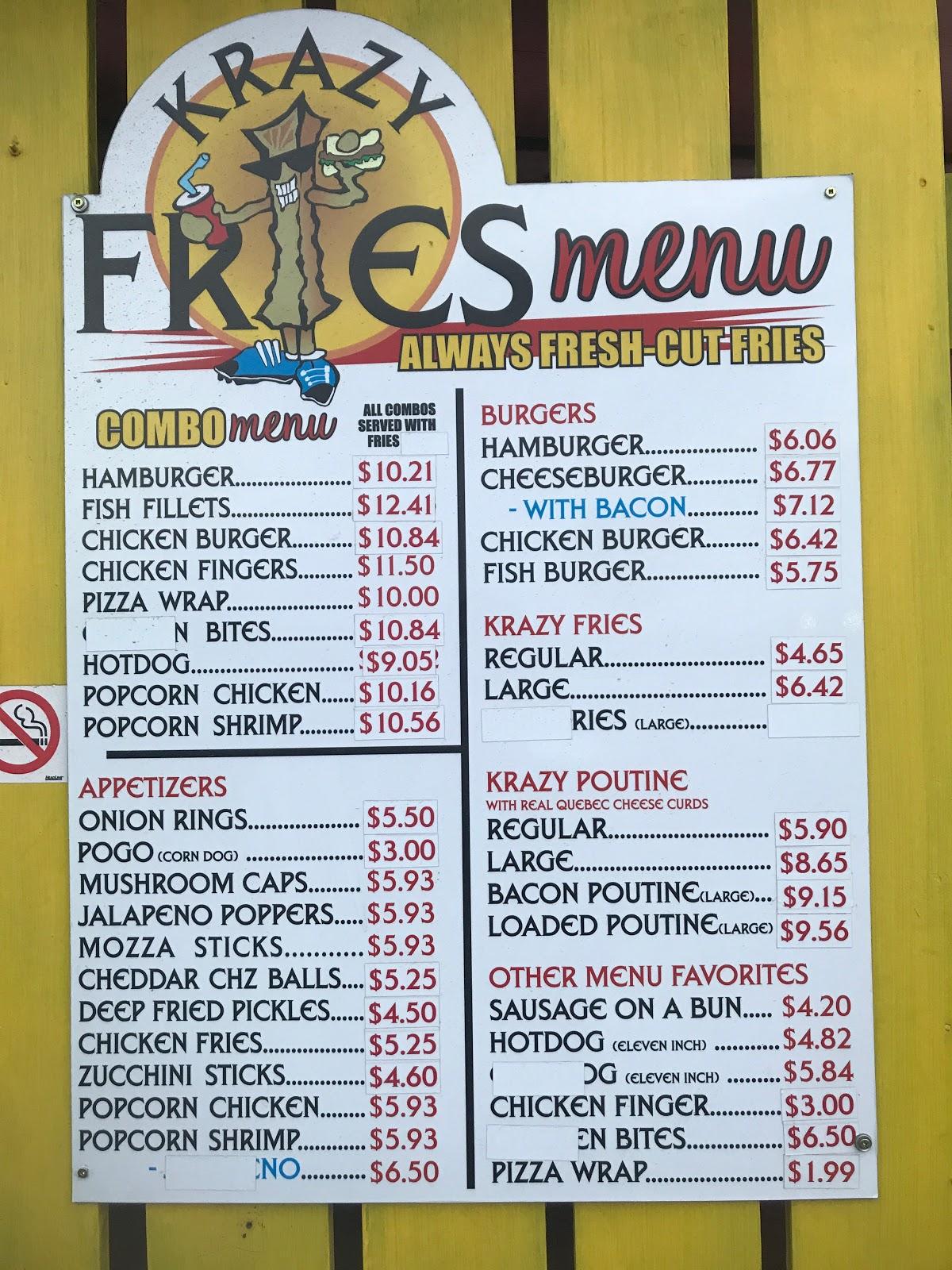 Menu at Krazy Fries restaurant, Wawa