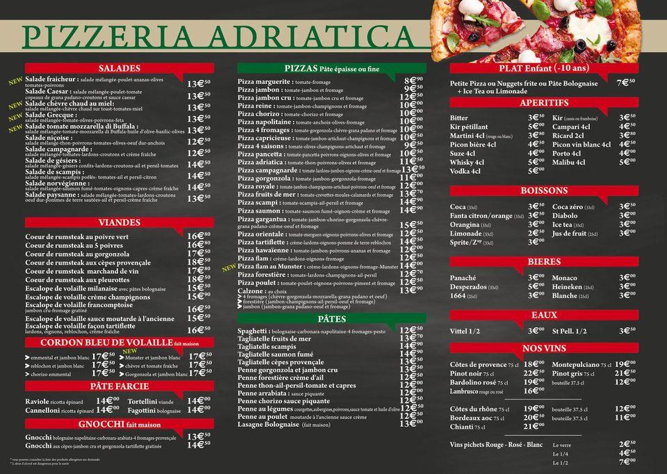 Menu au L'Adriatica restaurant, Longlaville