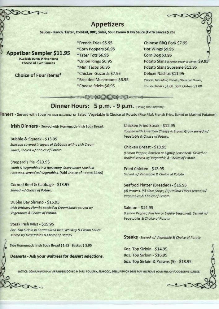 Menu at McGuire's Irish Restaurant And Pub, Yakima
