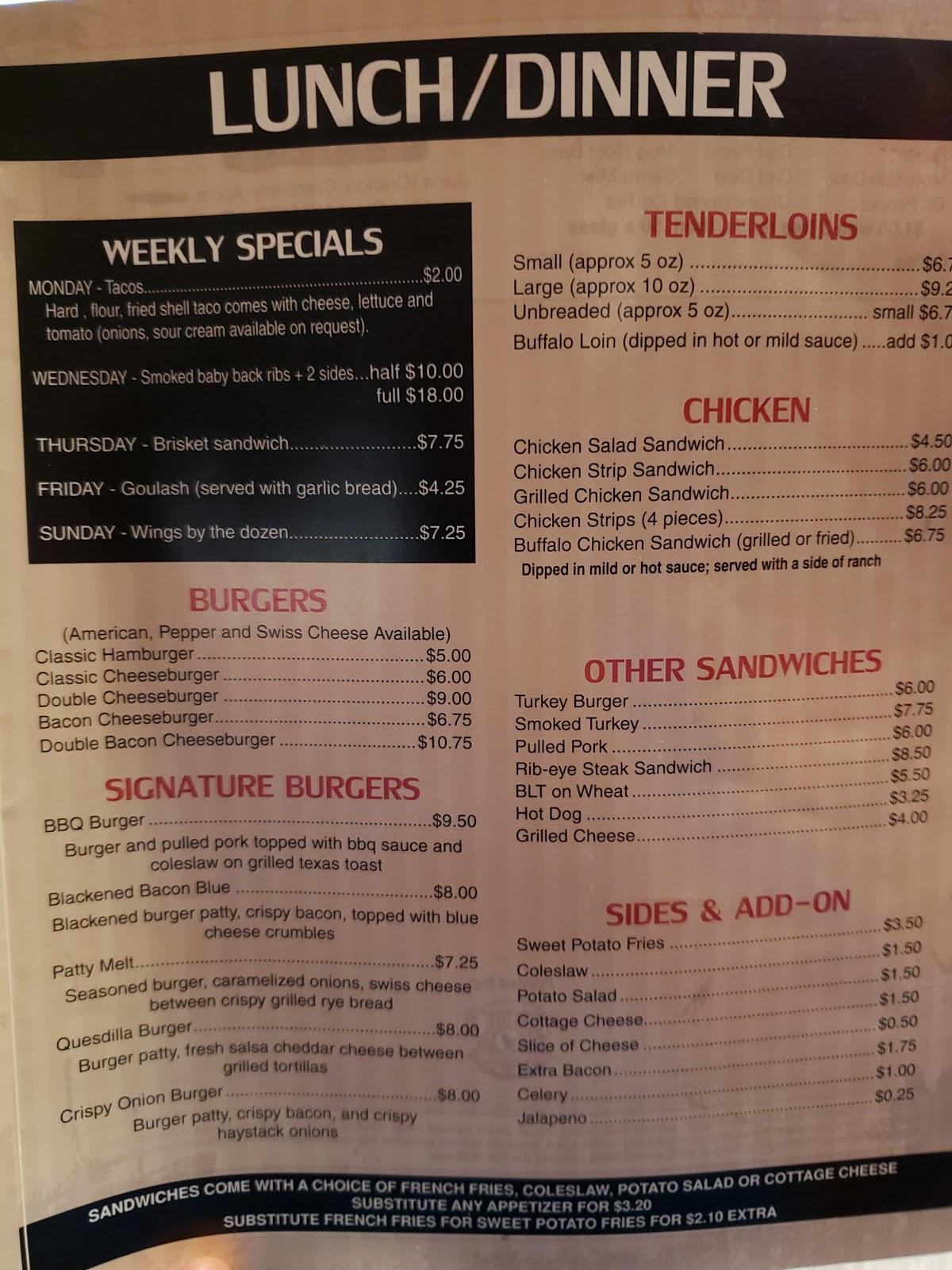 Menu at Papas Bar, Monmouth