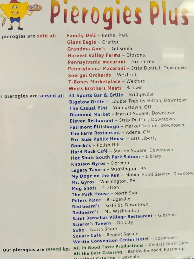 Menu at Pierogies Plus restaurant, McKees Rocks