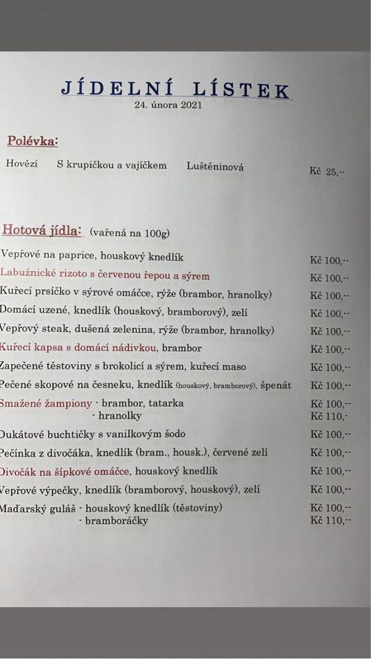 Menu at Restaurace Jindice restaurant, Rašovice