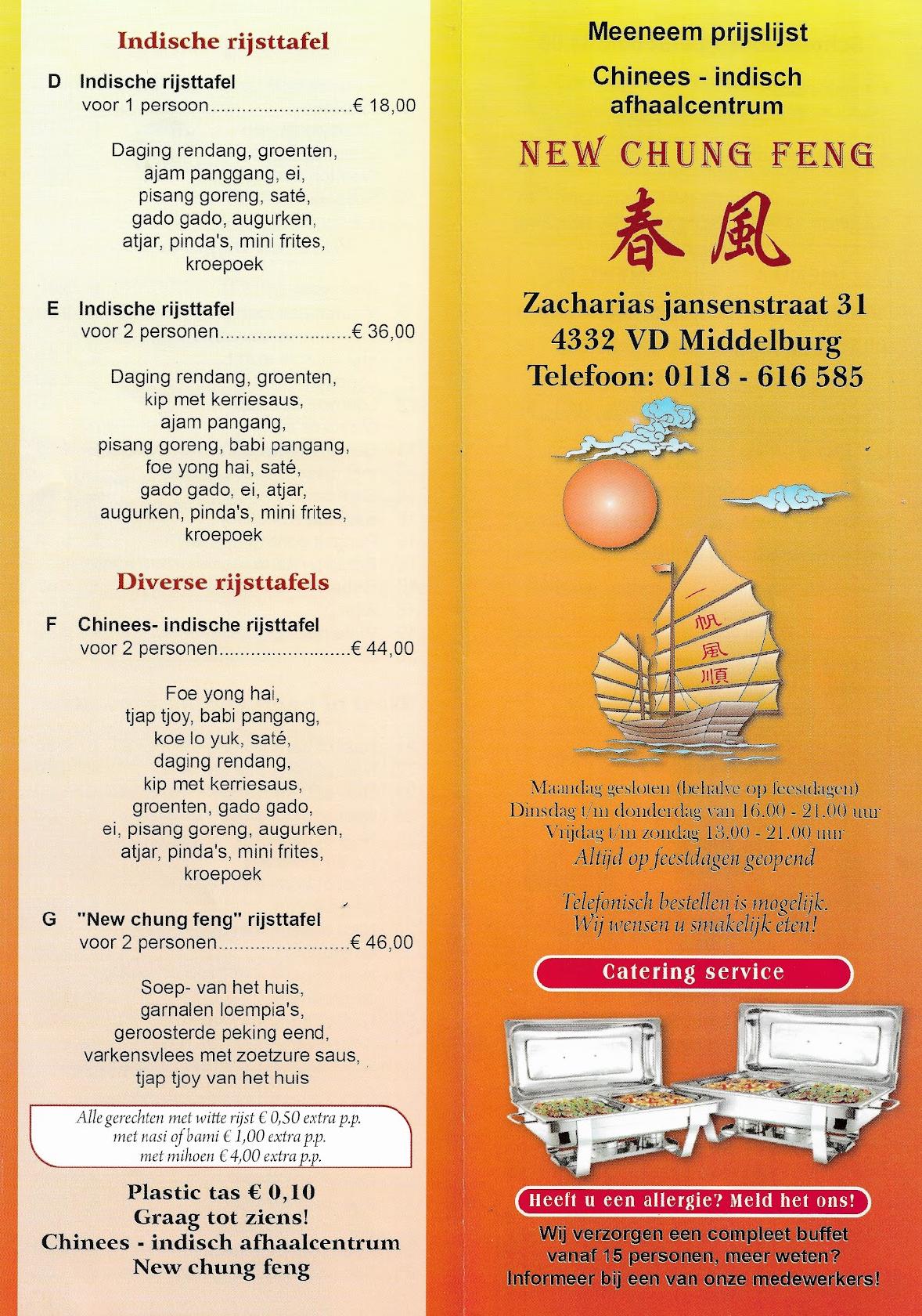Speisekarte von Restaurant New Chung Feng, Middelburg