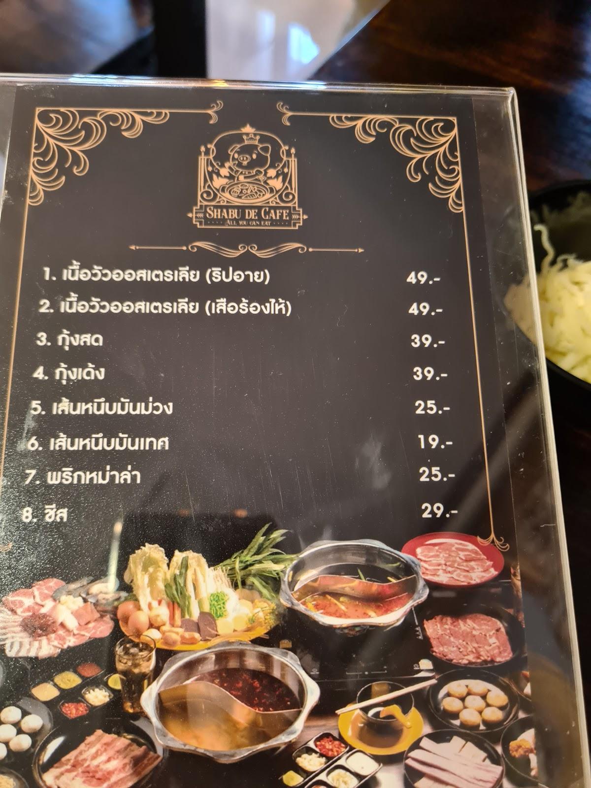 Menu at Shabu de Cafe, Chiang Mai