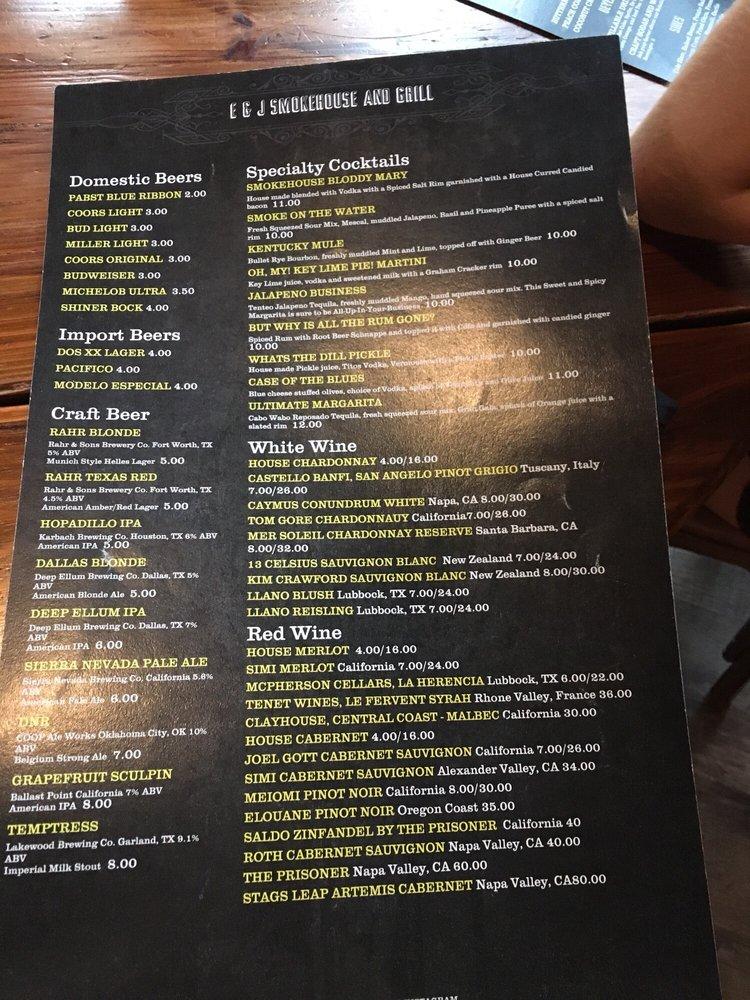 Menu at The Escondido Grill restaurant, Lubbock
