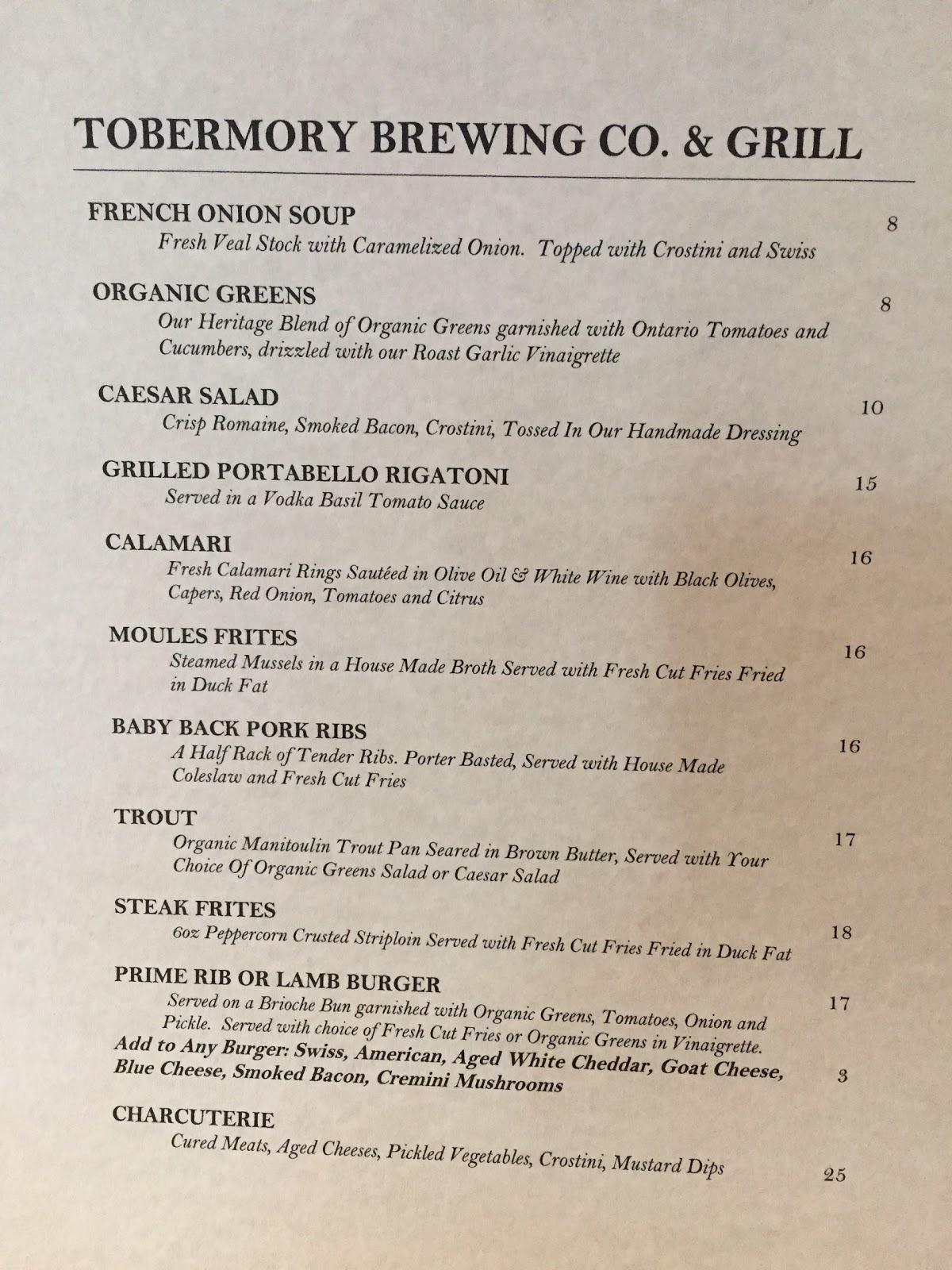 Menu at Tobermory Brewing Company & Grill pub & bar, Tobermory