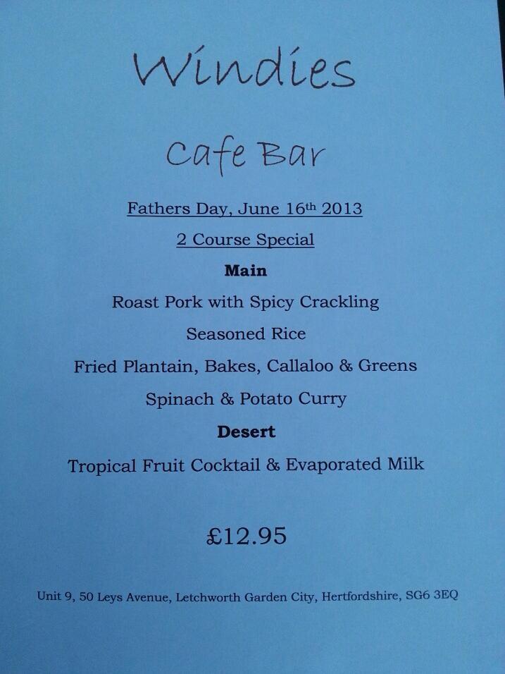 Carta de Windies Cafe/Bar - Flavours of the Caribbean, Reino Unido