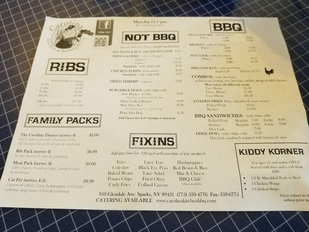 Menu at Carolina Kitchen & BBQ Co., Sparks