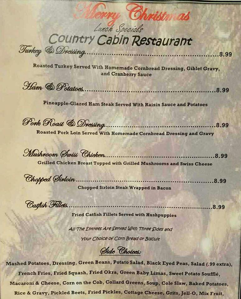 Menu at Country Cabin restaurant, Jacksonville, Blanding Blvd