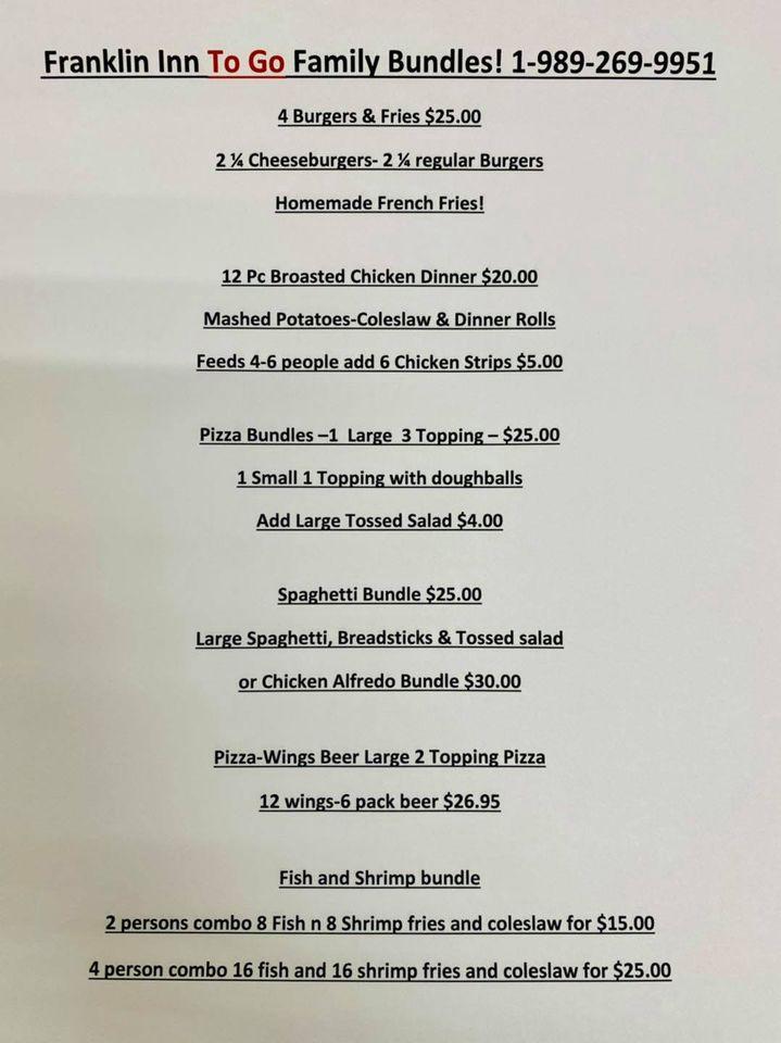 Menu at Franklin Inn & Lounge restaurant, Bad Axe, E Huron Ave
