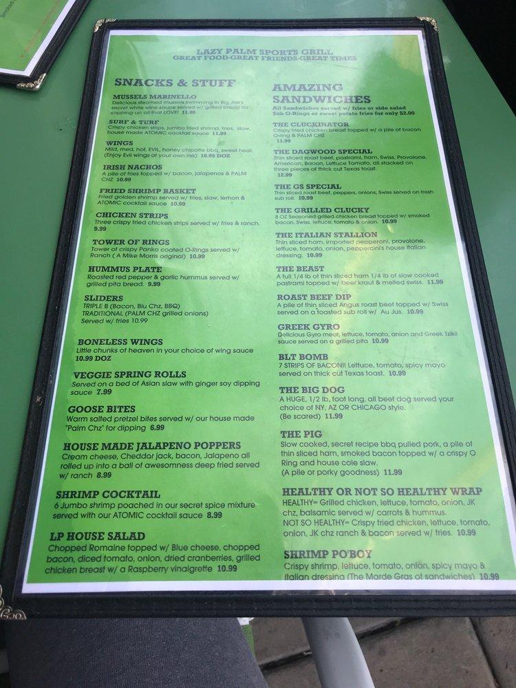 Menu at Lazy Palm Sports Grill pub & bar, Litchfield Park