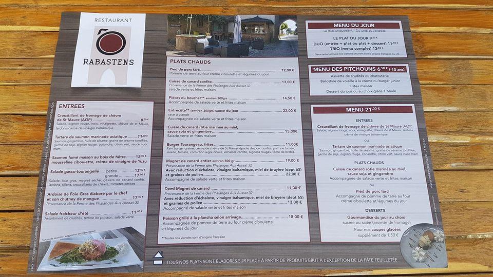 Menu au Ô Rabastens restaurant, Tillac