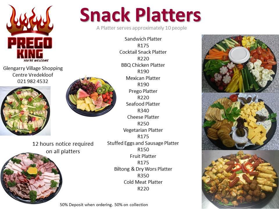 Menu at Prego King restaurant, Cape Town, 90 Barnard St