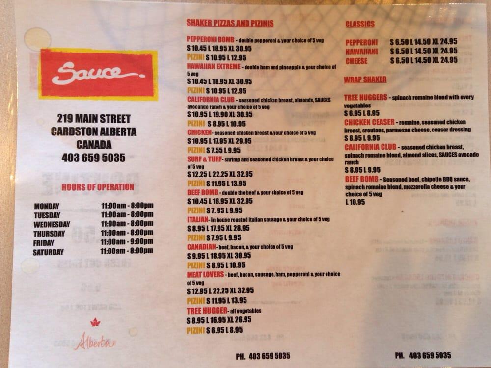 Menu at Sauce Pizza pizzeria, Cardston