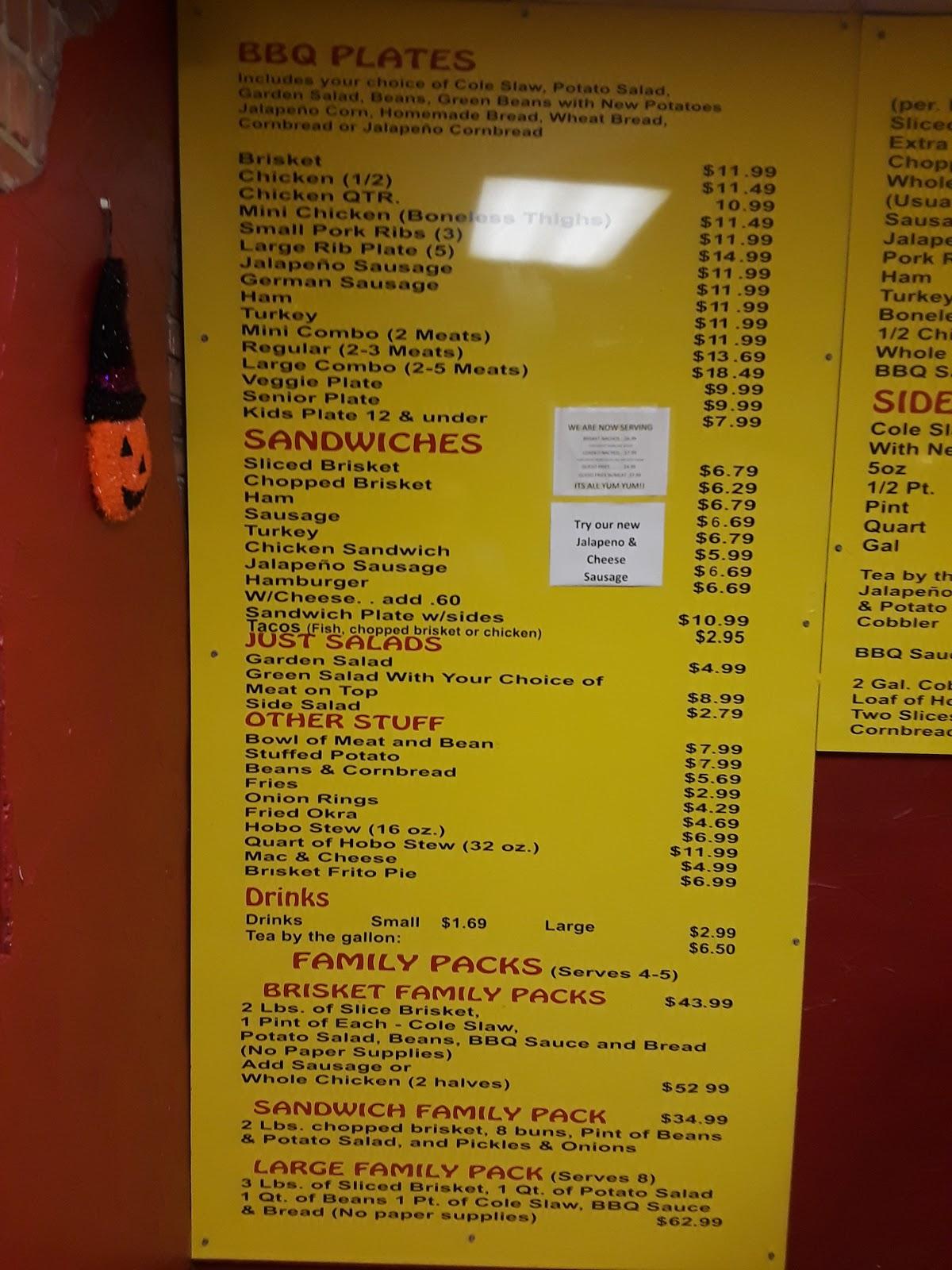 Menu at Sharon's Barbeque & Catering, Abilene