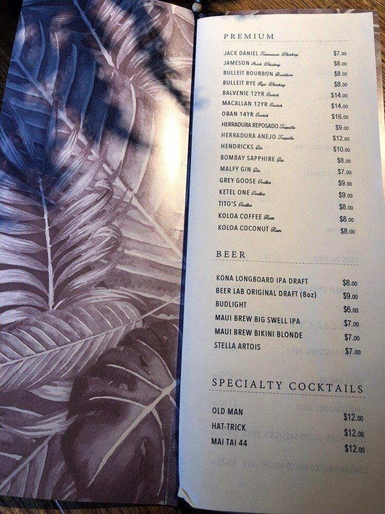Menu at vein at KAKA'AKO restaurant, Honolulu