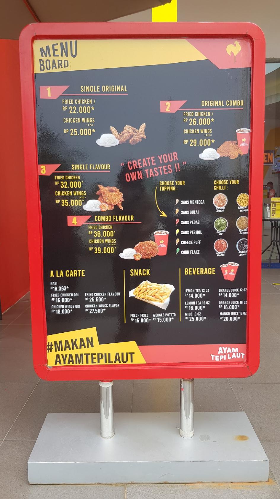 Menu at Ayam tepi laut - Ancol restaurant, North Jakarta
