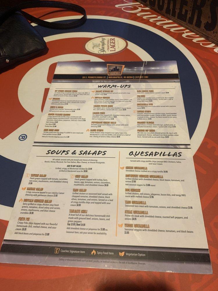 Menu at Coaches Tavern pub & bar, Indianapolis